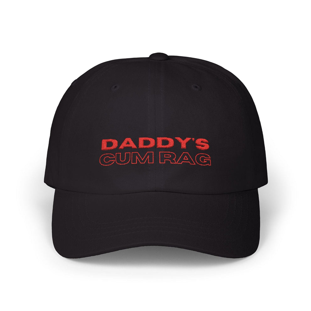 "Daddy's C*mRag" Embroidered Dad Cap (Red Text) – LeatherDaddy Skin Co.